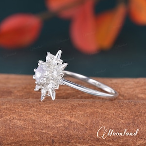 Vintage Moonstone Ring White Gold North Star Ring Halo Moissanite ...