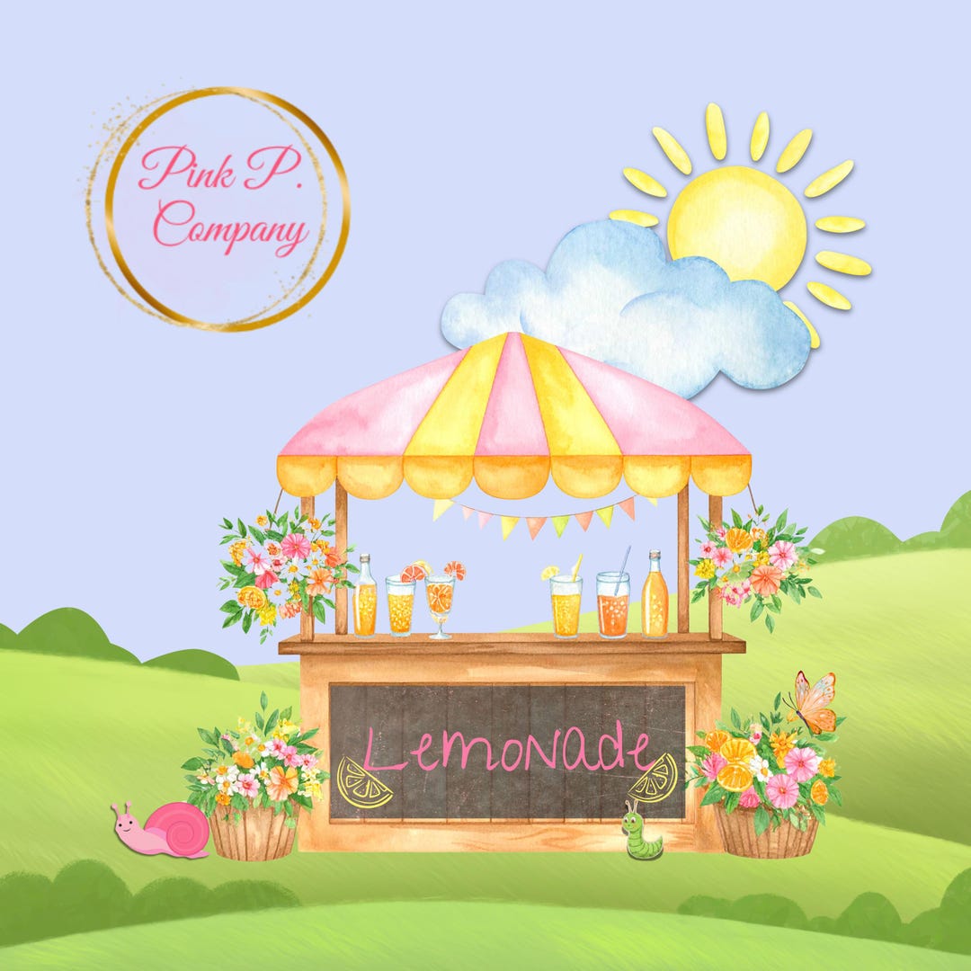 Pink Lemonade Stand Clipart: Summer Party Invitation Graphics (PNG ...