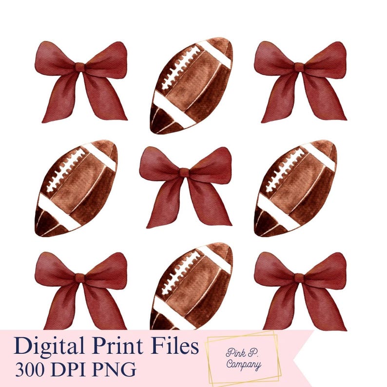 Coquette Football Bow PNG, Coquette Watercolor Sport Illustration ...
