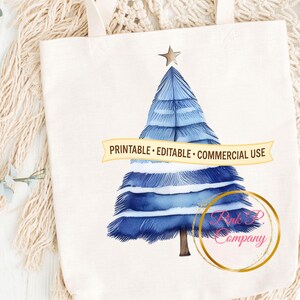 Watercolor Christmas Tree Clipart: Blue Holiday PNG (commercial Use - Etsy