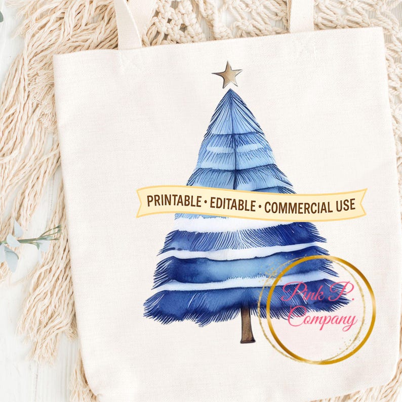 Watercolor Christmas Tree Clipart: Blue Holiday PNG (commercial Use - Etsy