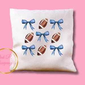 Coquette Blue Bows & Football Clipart, Watercolor Sport Illustration ...