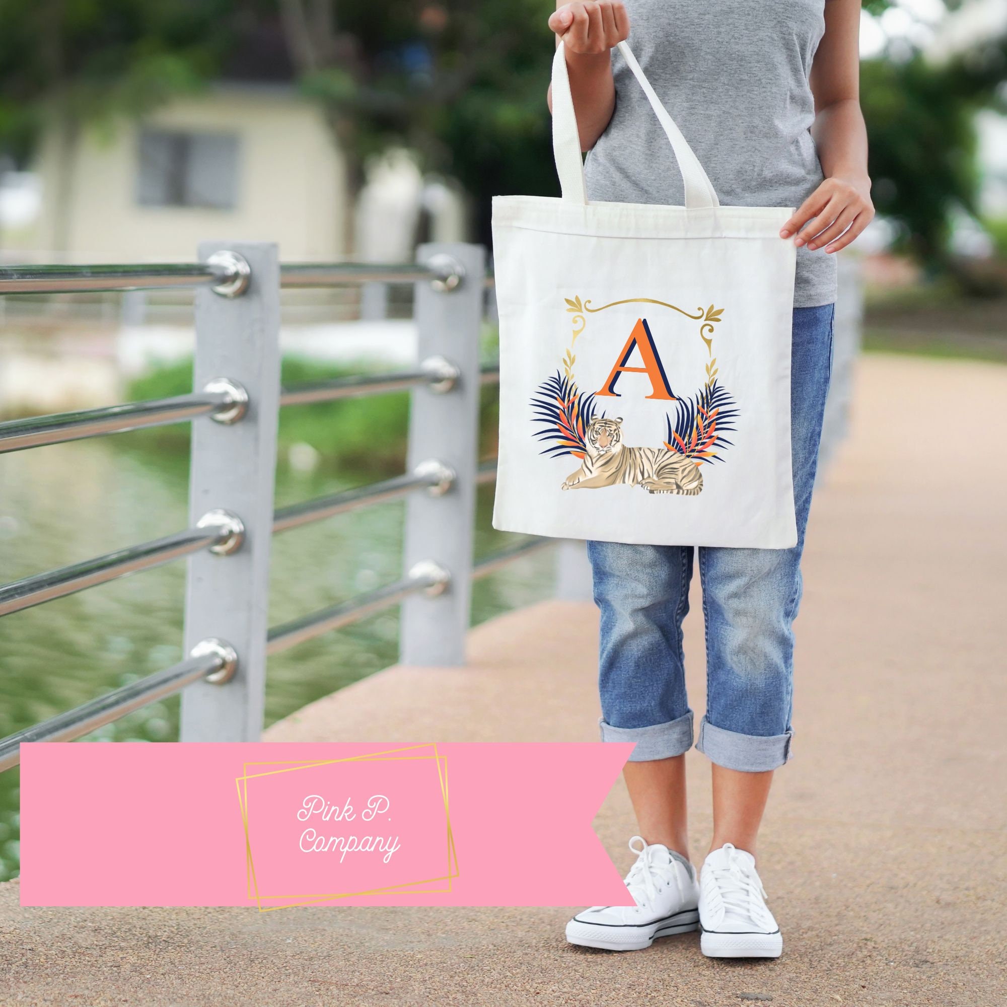 Custom Tiger Monogram With Gold Crest Orange and Blue Preppy Printable ...