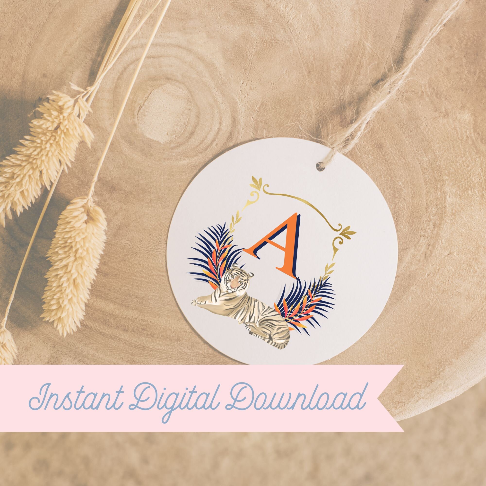 Custom Tiger Monogram With Gold Crest Orange and Blue Preppy Printable ...