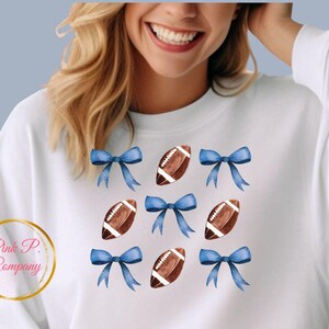 Coquette Blue Bows & Football Clipart, Watercolor Sport Illustration ...