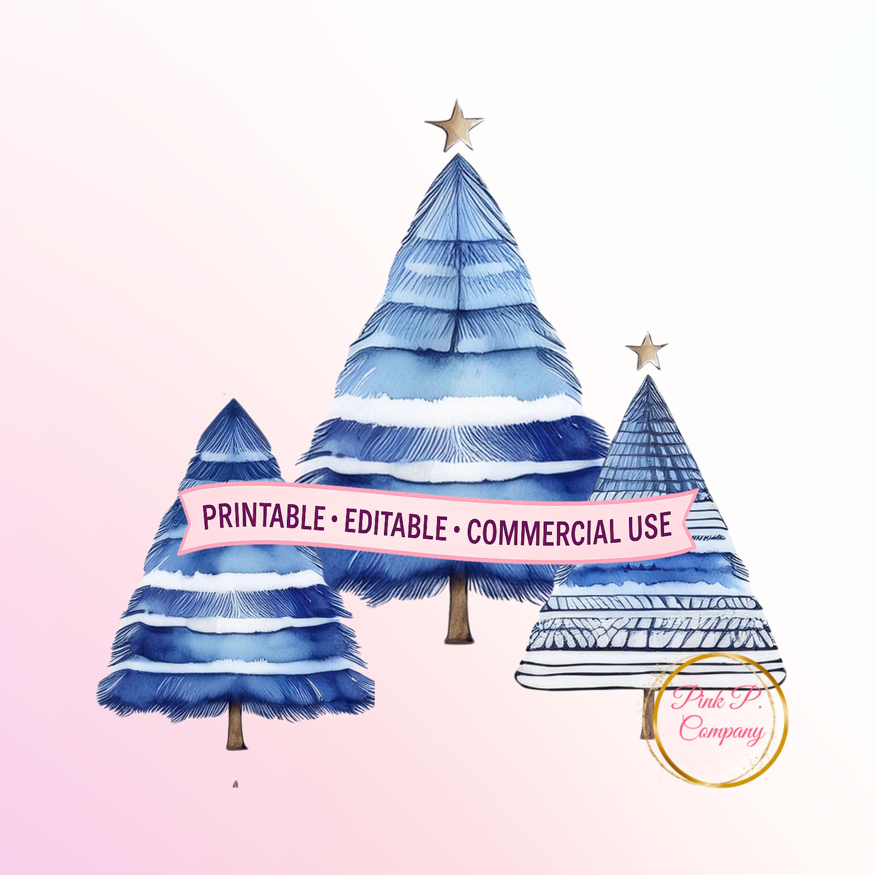 Watercolor Christmas Tree Clipart: Blue Holiday PNG (commercial Use - Etsy