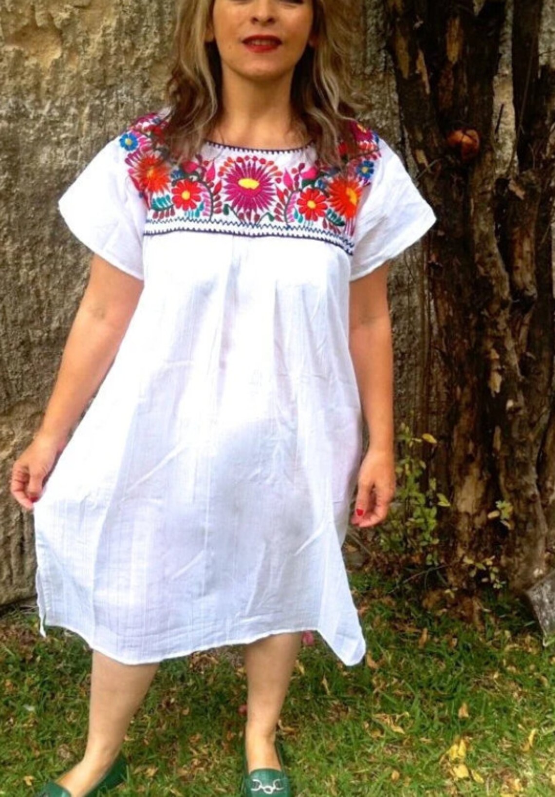 Bohemian Dress, Mexican Embroidered Dress, Tunic Plus Size, Mexican ...
