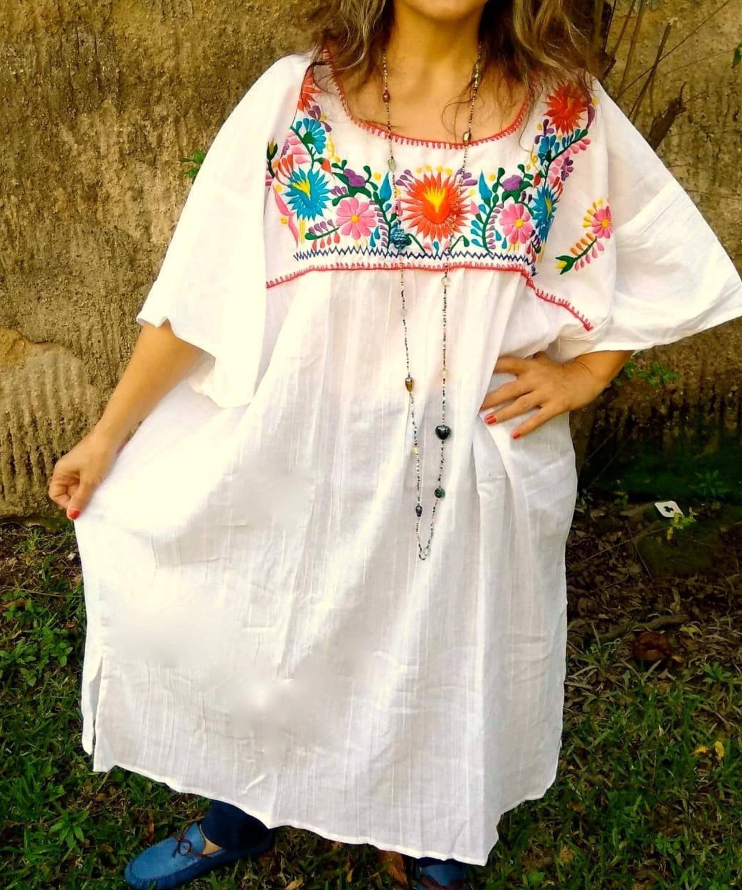 Bohemian Dress, Mexican Embroidered Dress, Tunic Plus Size, Mexican ...