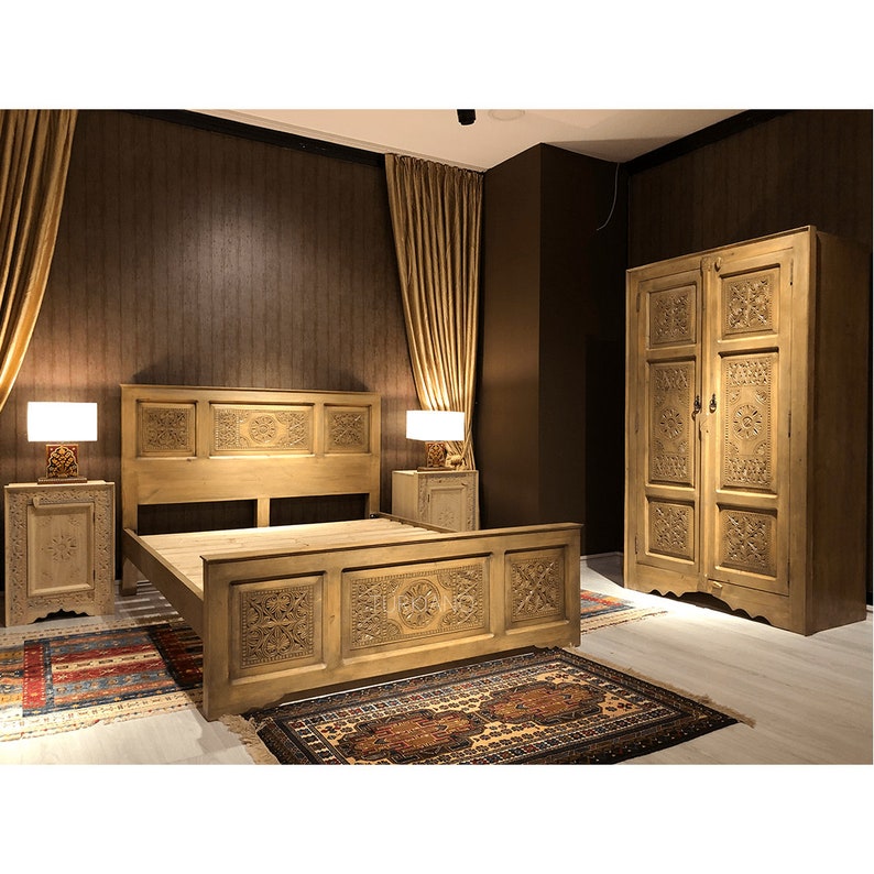 Antique style wood carved bed frame medieval style royal bed | Etsy