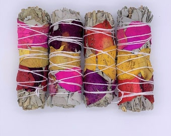 2X California White Sage Smudge Sticks with Rose Petals | Etsy