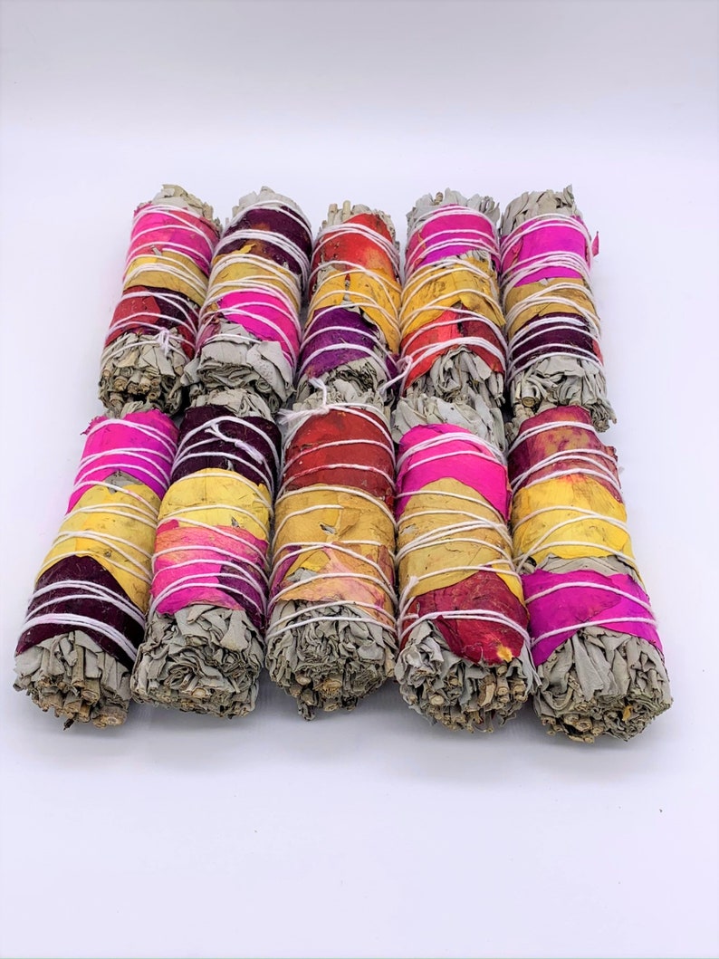 10X California White Sage Smudge Sticks With Rose Petals - Etsy