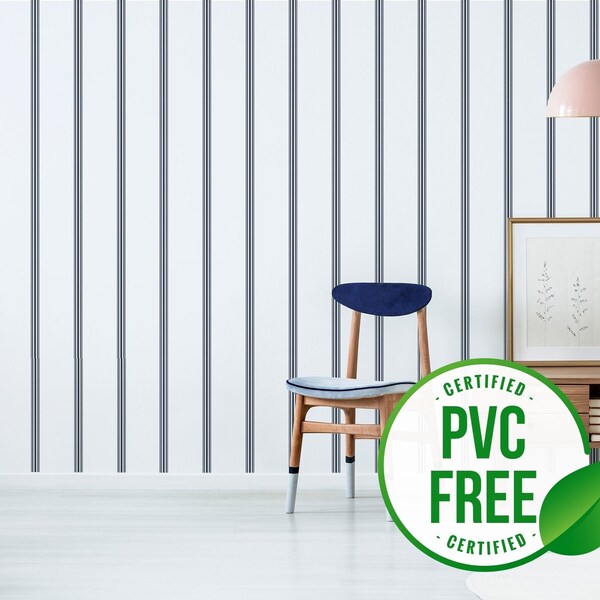 Blue and White Striped Ticking Wallpaper - Etsy