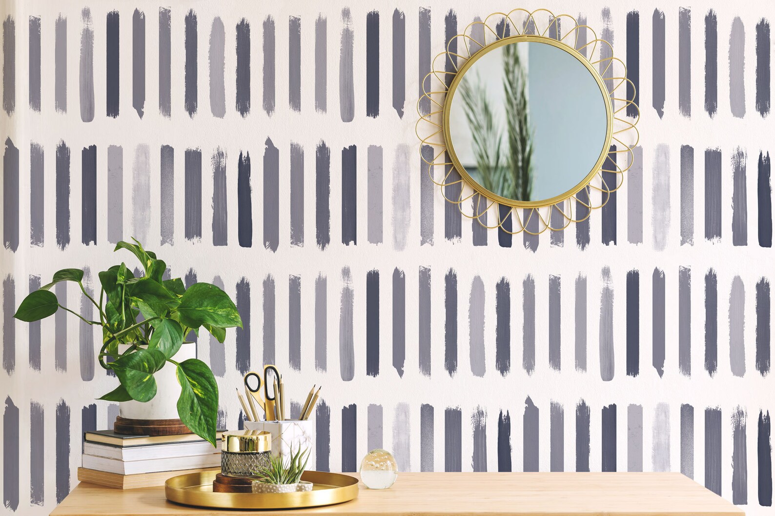 Shades of Navy Blue Self-adhesive Wallpaper Brush Stroke Peel and Stick ...