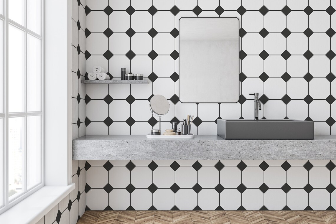 Black and White Tile Wallpaper Removable Peel and Stick - Etsy