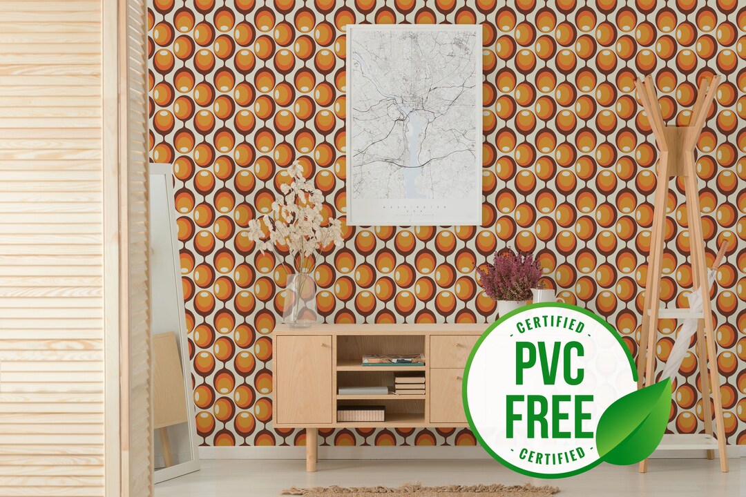 Retro Self-adhesive Wallpaper Orange Retro Removable Peel and Stick ...