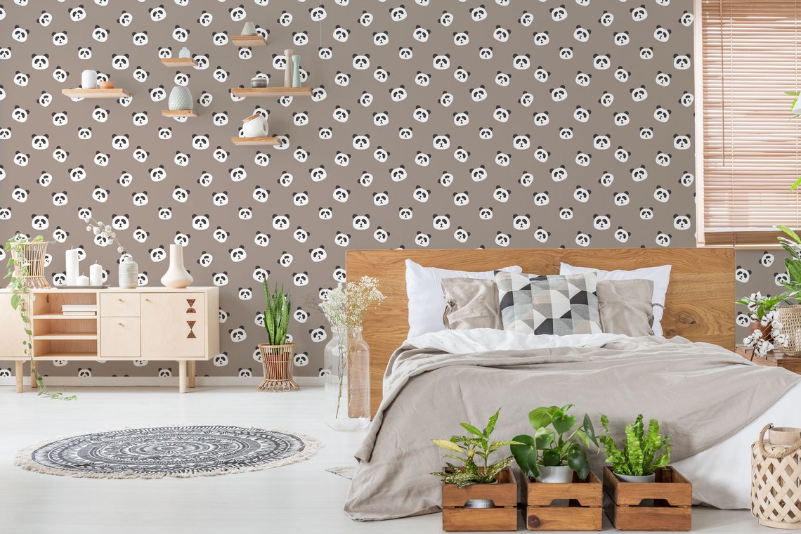 Brown Panda Wallpaper Removable Peel and Stick Wallpaper or - Etsy