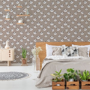 Brown Panda Wallpaper Removable Peel and Stick Wallpaper or - Etsy