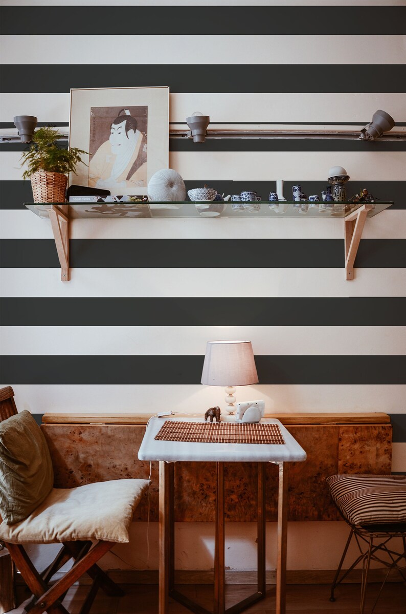 Stripe Self-adhesive Wallpaper Black and White Wide Stripe - Etsy UK
