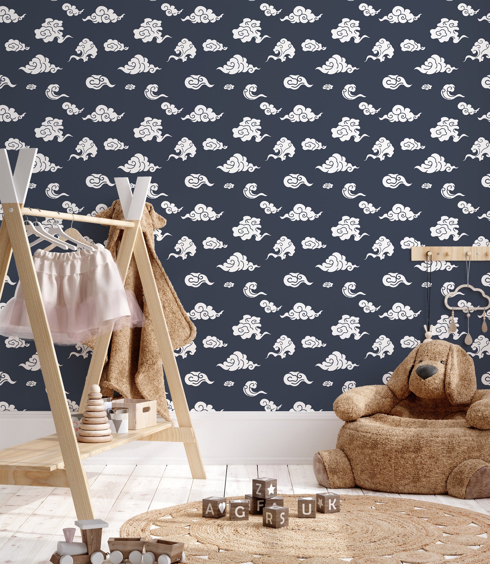 Navy Blue Japanese Cloud Wallpaper Removable Peel and Stick - Etsy