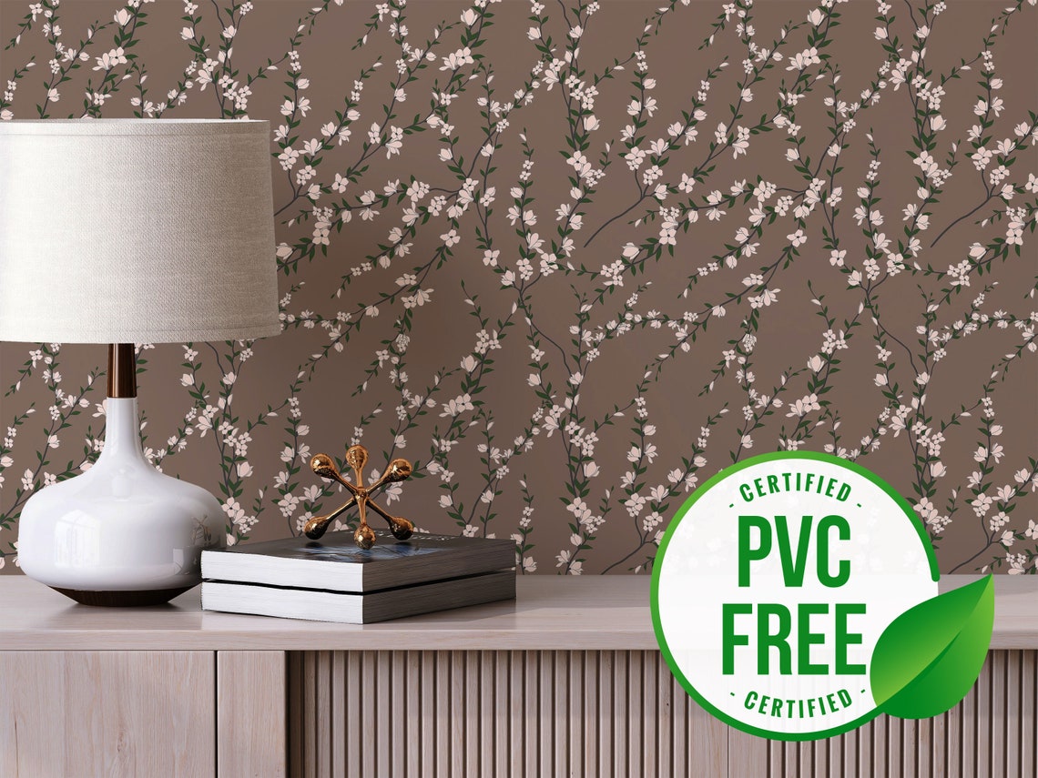 Brown Floral Wallpaper Removable Peel and Stick Wallpaper or - Etsy