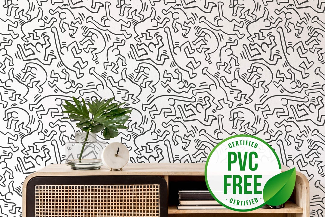 Stick Man Wallpaper Line Art Removable Peel and Stick Wallpaper or ...