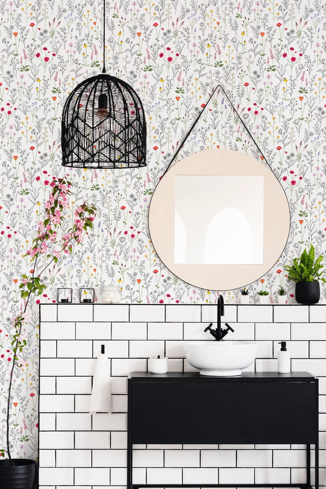 Red Delicate Floral Wallpaper | Removable Peel and Stick Wallpaper or ...