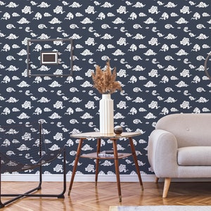 Navy Blue Japanese Cloud Wallpaper Removable Peel and Stick Wallpaper ...
