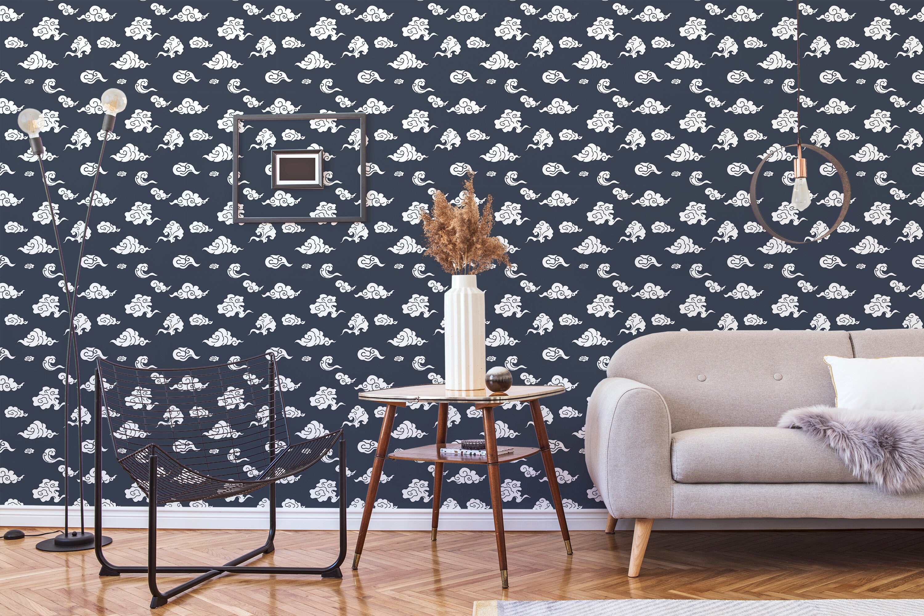 Navy Blue Japanese Cloud Wallpaper Removable Peel and Stick - Etsy