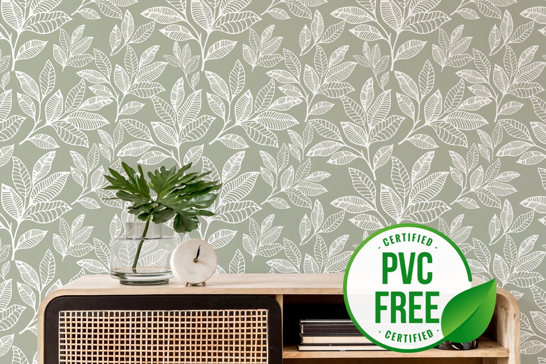 Green Leaf Wallpaper Removable Peel and Stick Wallpaper or - Etsy