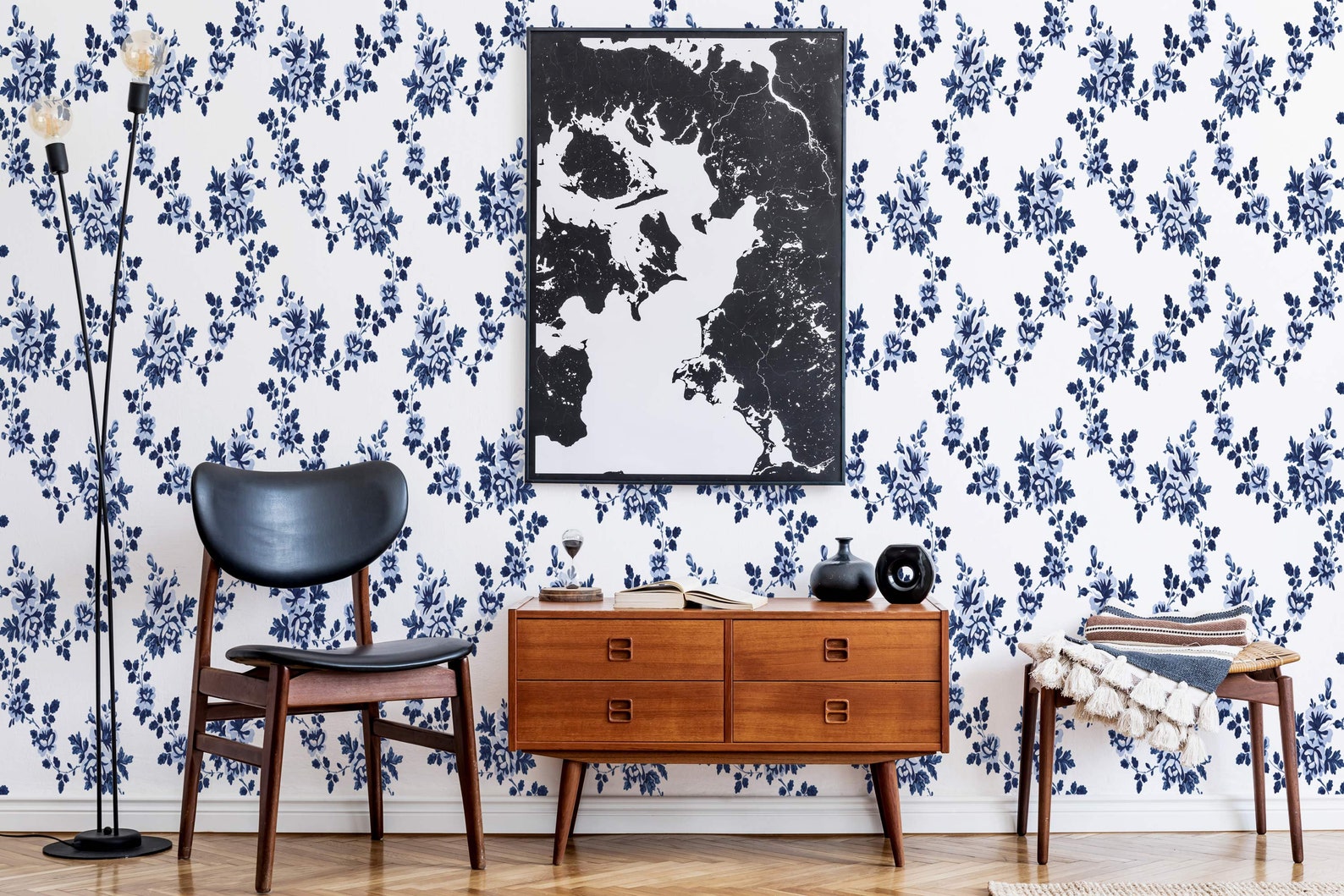 Blue Farmhouse Wallpaper Removable Peel and Stick Wallpaper | Etsy