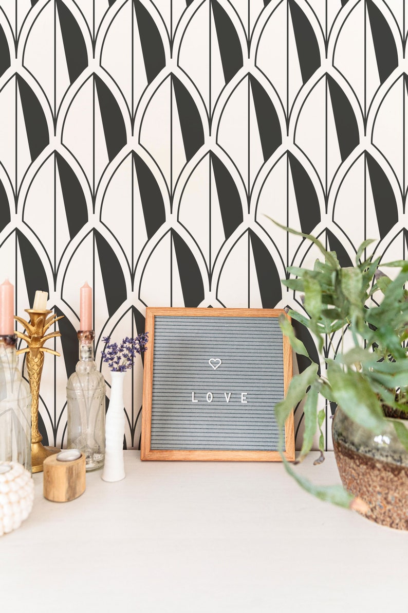 Art Deco Removable Wallpaper Black and White Art Deco Peel - Etsy