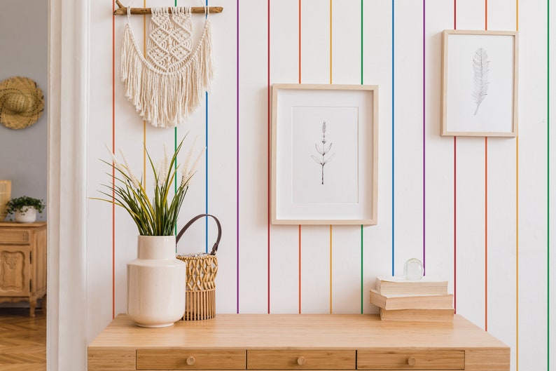 Rainbow Stripe Wallpaper Removable Peel and Stick Wallpaper - Etsy