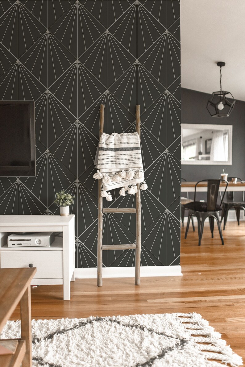 Black Art Deco Sun Rays Wallpaper Removable Peel and Stick - Etsy