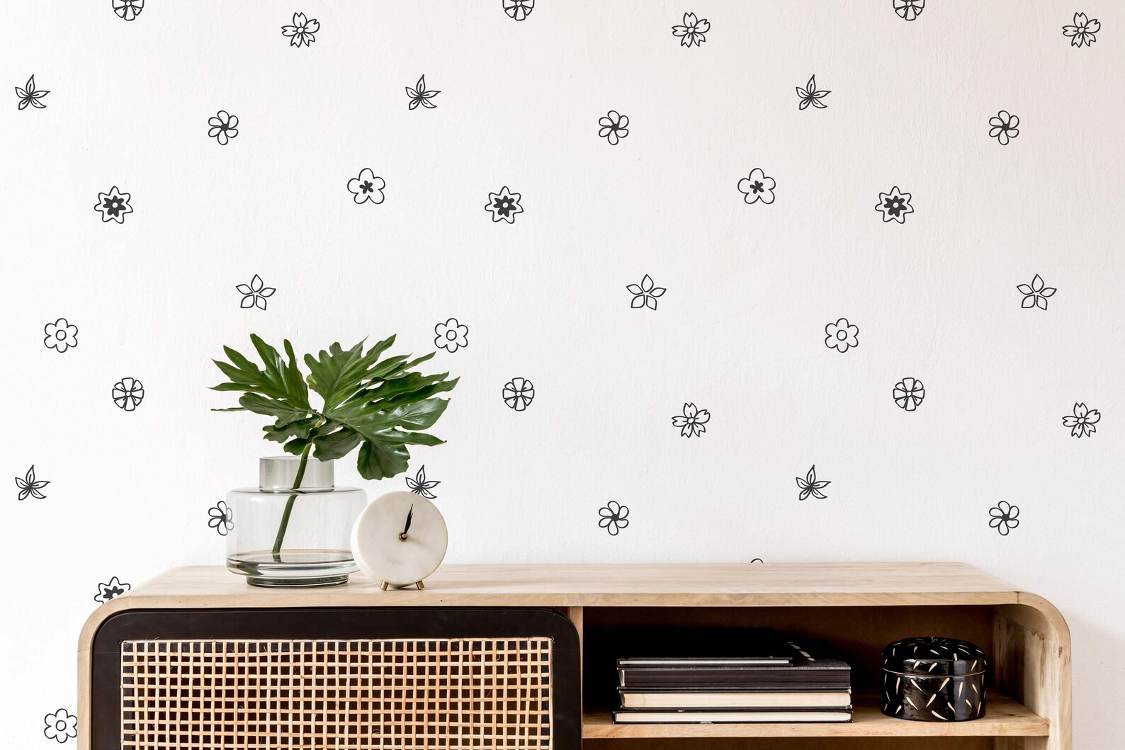 Black Minimal Floral Wallpaper Removable Peel and Stick - Etsy