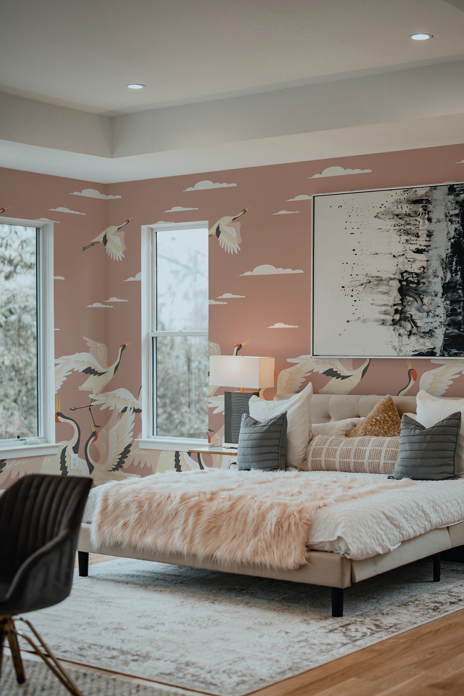 Pink Crane Mural Wallpaper | Removable Peel and Stick Wallpaper or ...