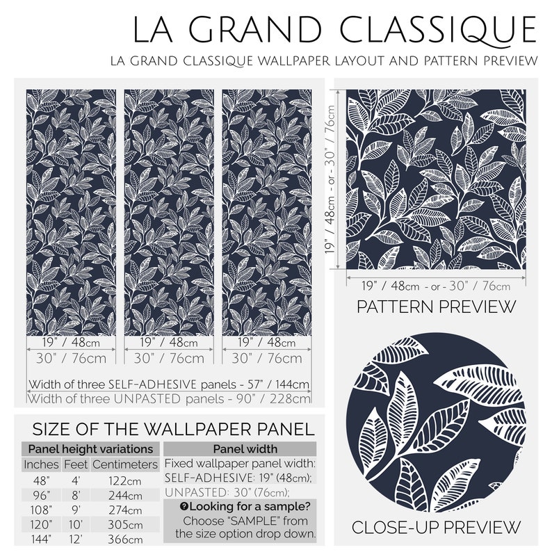 Navy Blue Leaf Wallpaper Removable Peel and Stick Wallpaper - Etsy