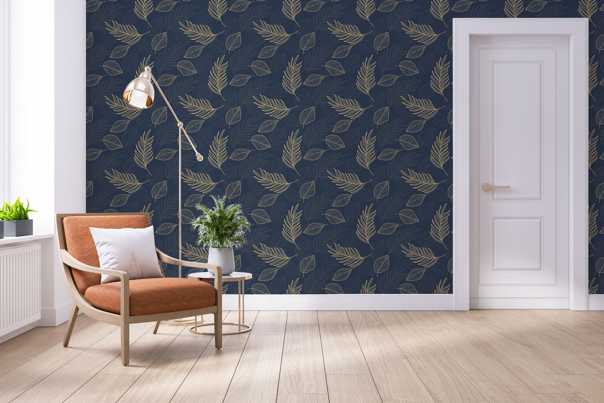 Navy Blue Leaf Self-adhesive Wallpaper Botanical Removable | Etsy