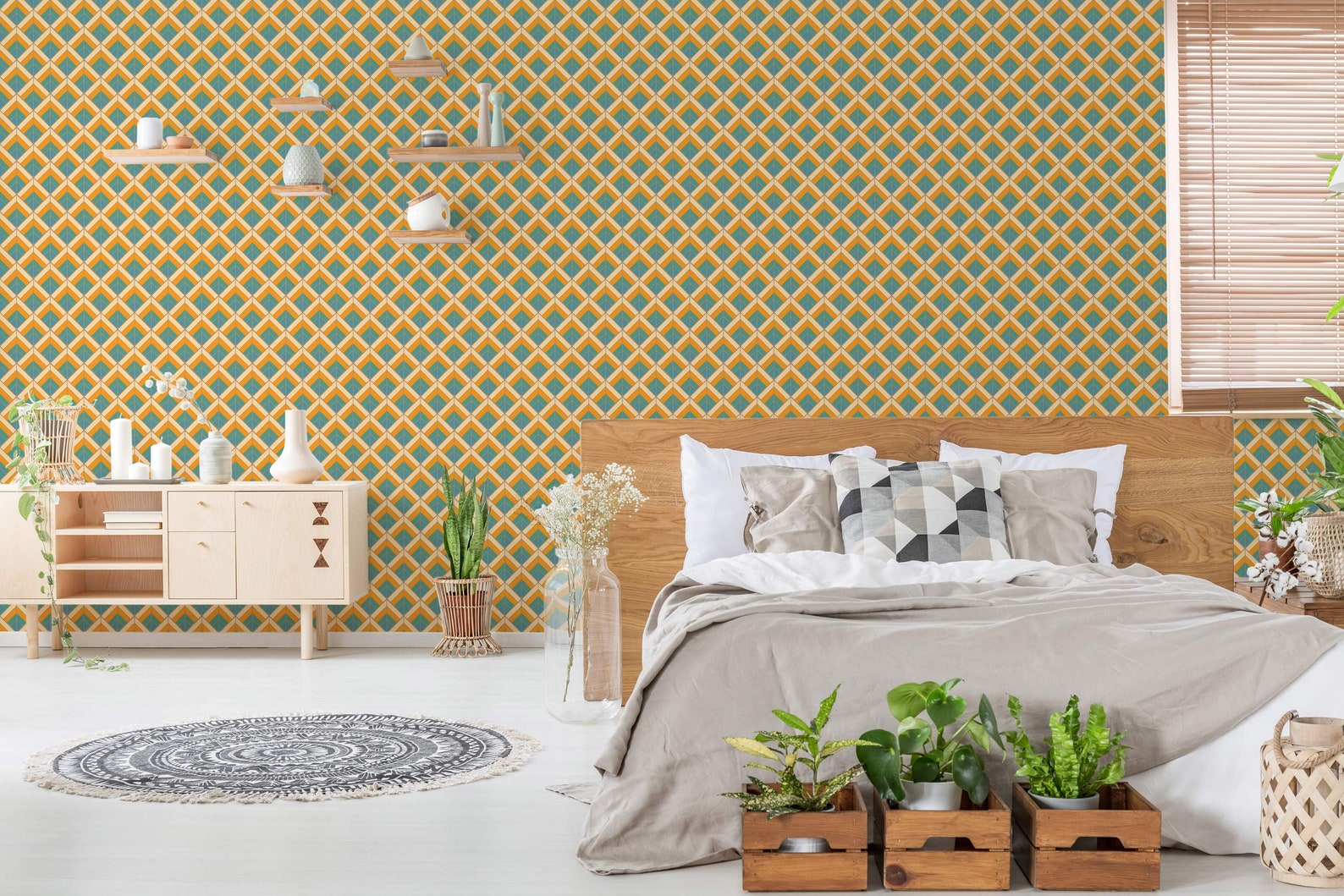 Orange and Blue Retro Wallpaper Removable Peel and Stick - Etsy