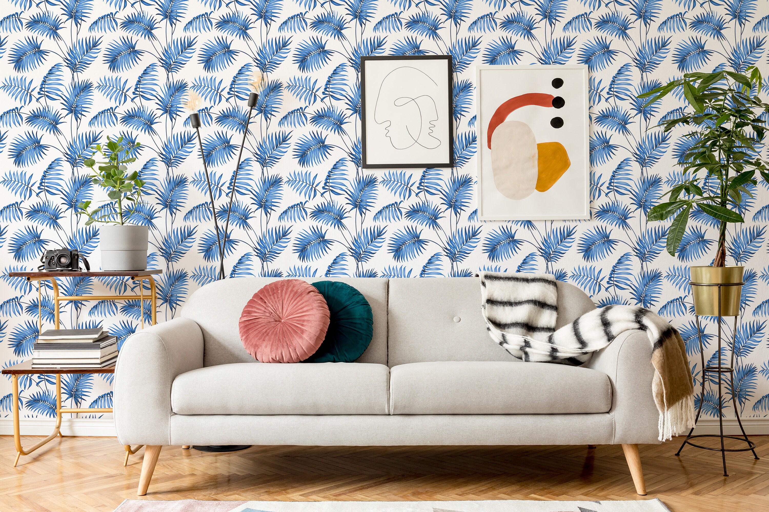 Blue French Leaf Wallpaper | Removable Peel and Stick Wallpaper or ...