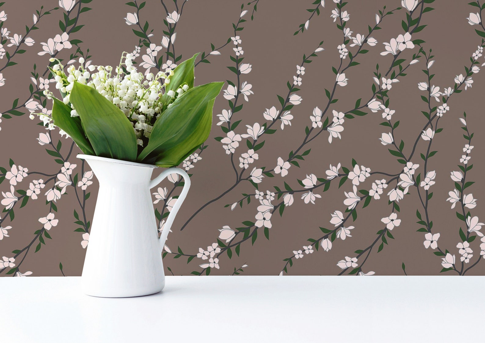 Brown Floral Wallpaper Removable Peel and Stick Wallpaper or - Etsy