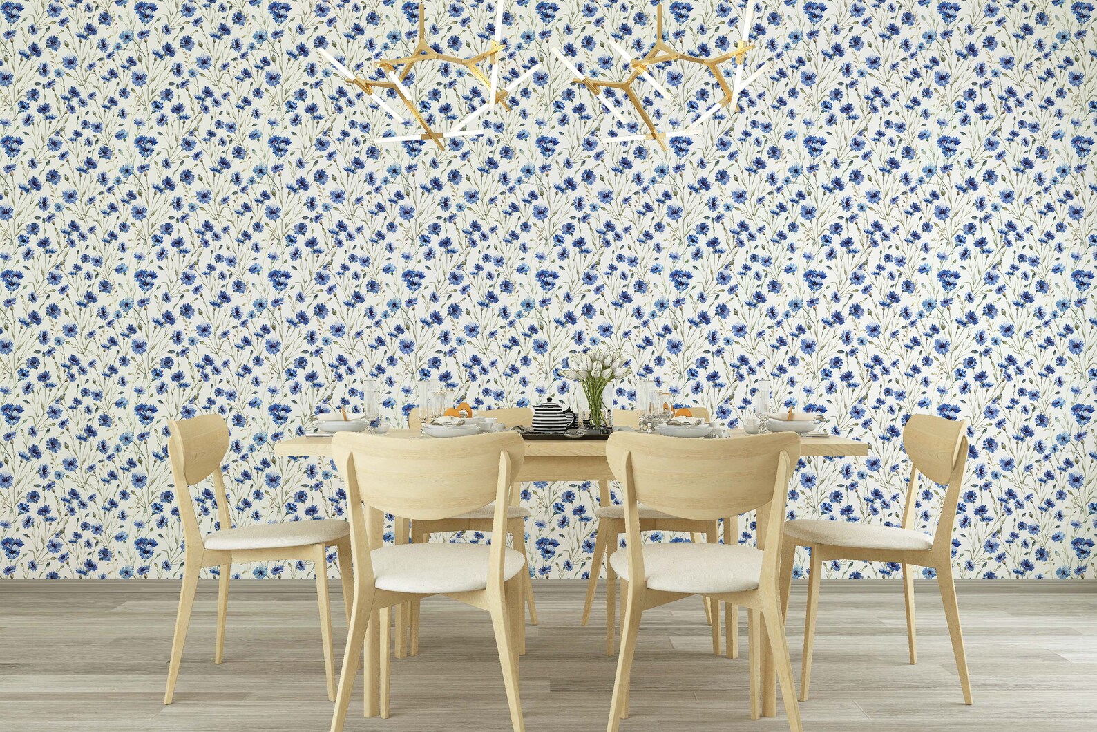 Blue Floral Wallpaper Removable Peel and Stick Wallpaper or - Etsy