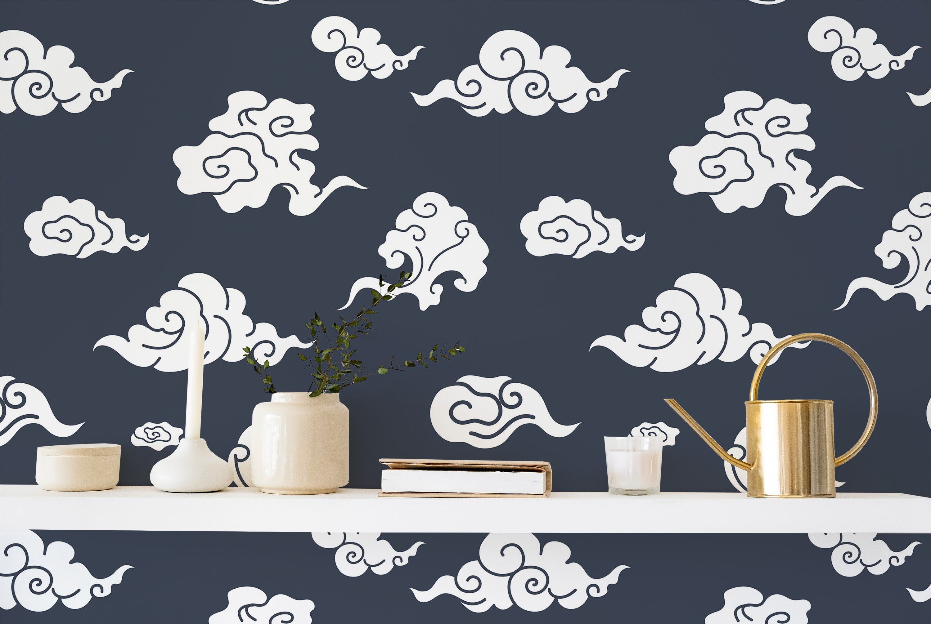 Navy Blue Japanese Cloud Wallpaper Removable Peel and Stick - Etsy
