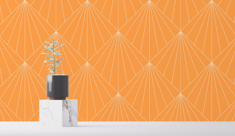 Orange Art Deco Wallpaper Removable Peel and Stick Wallpaper - Etsy