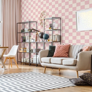 Baby Pink Check Wallpaper Removable Peel and Stick Wallpaper or ...