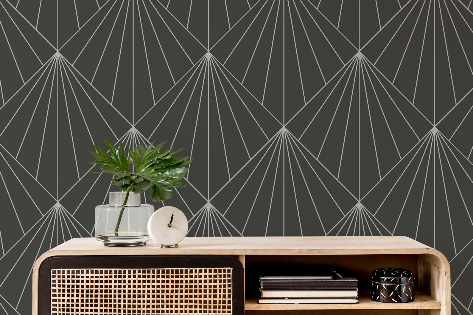 Black Art Deco Sun Rays Wallpaper Removable Peel and Stick - Etsy