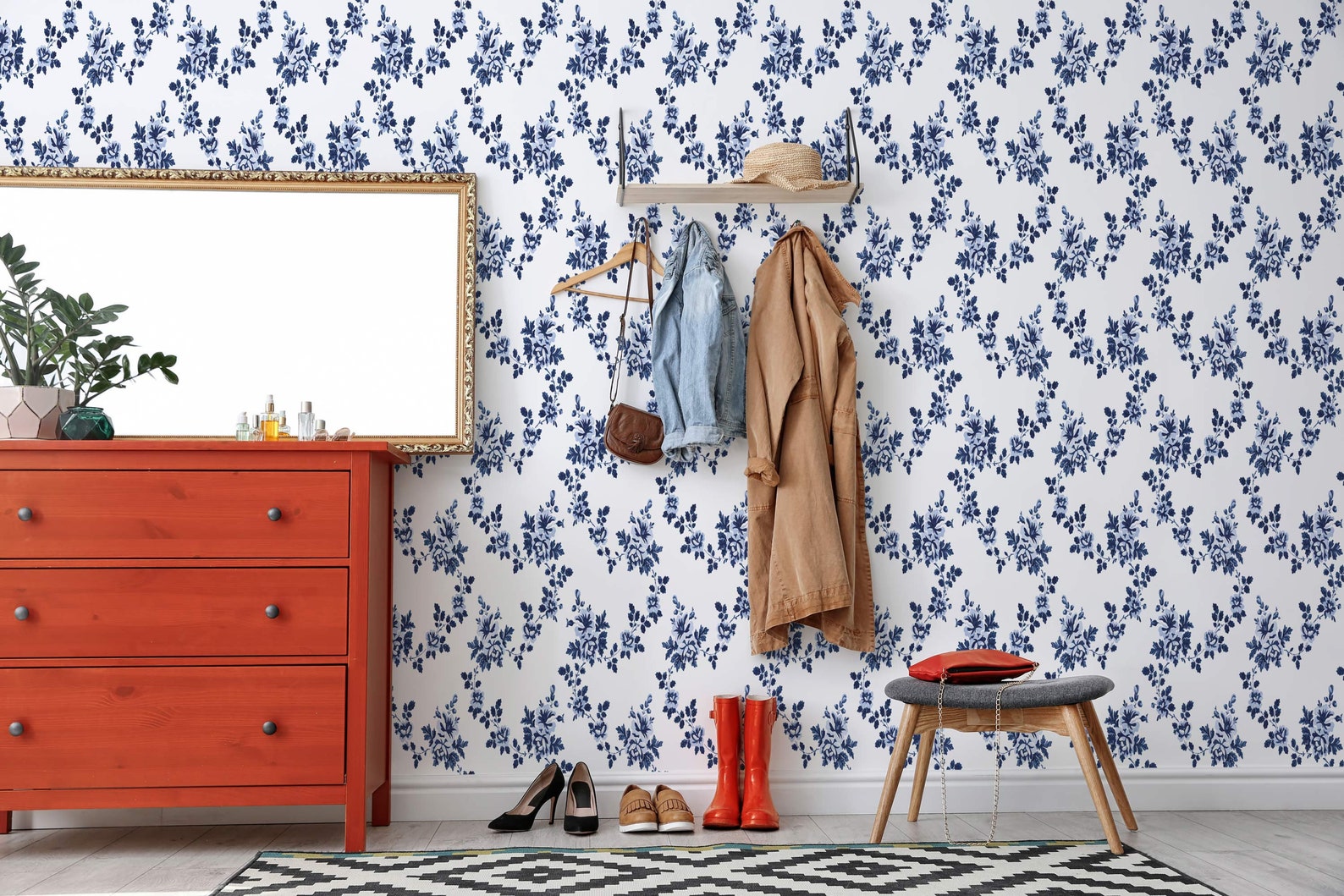 Blue Farmhouse Wallpaper Removable Peel and Stick Wallpaper | Etsy