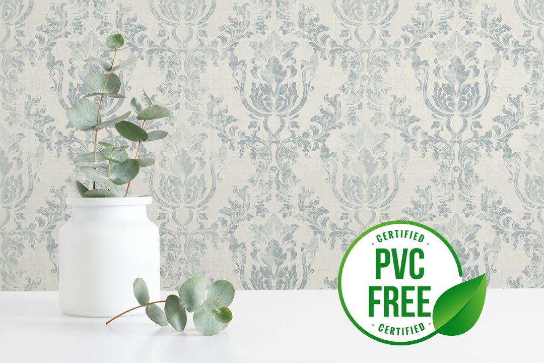 Pastel Blue Damask Wallpaper Removable Peel and Stick Wallpaper or ...