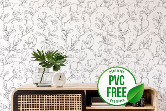 Floral Wallpaper Line Art Removable Peel and Stick Wallpaper | Etsy