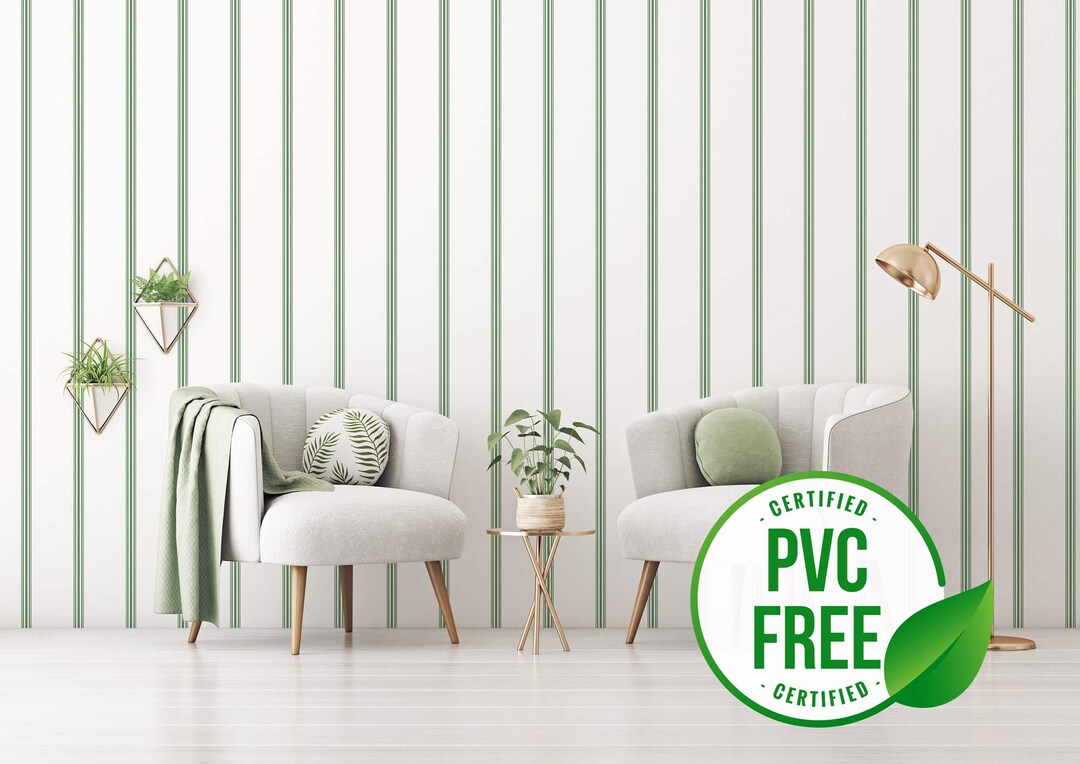 Green French Stripe Self-adhesive Wallpaper Removable Peel and Stick ...