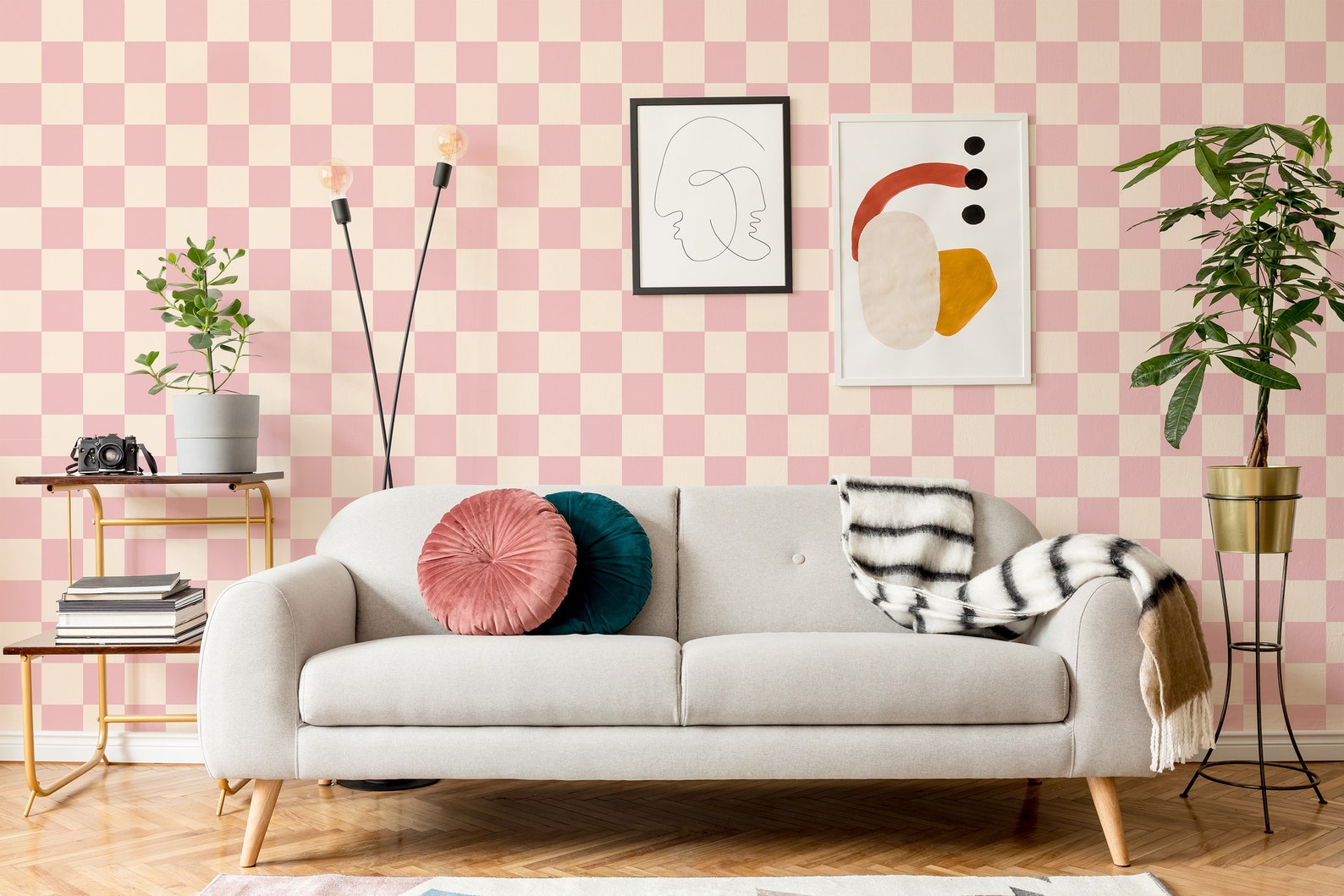 Baby Pink Check Wallpaper Removable Peel and Stick Wallpaper - Etsy